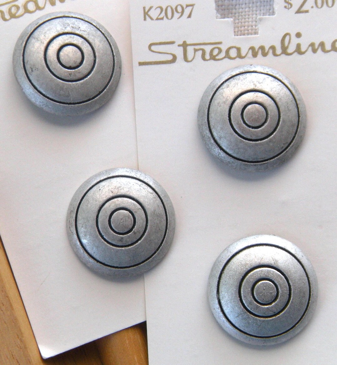 4 Large Weathered Silver Color Metal Buttons, Domed With Shank ...