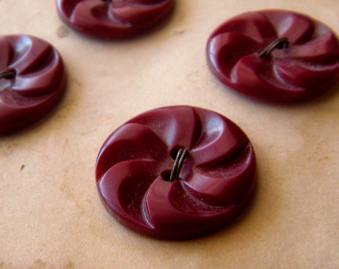 4 Dark Maroon Buttons, 19 Mm (3/4") Pinwheel Design With 6 Spokes ...
