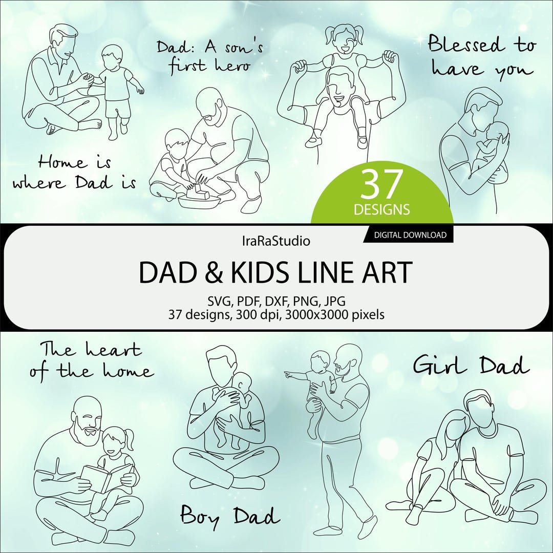 Dad SVG Bundle, Minimalist Line Art PNG, Fatherhood Sublimation, Family ...