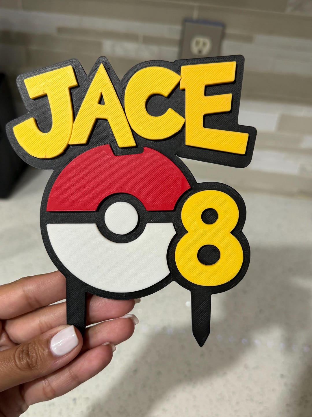 Personalized 3D Printed Pokéball Cake Topper | Custom Name Age Birthday ...
