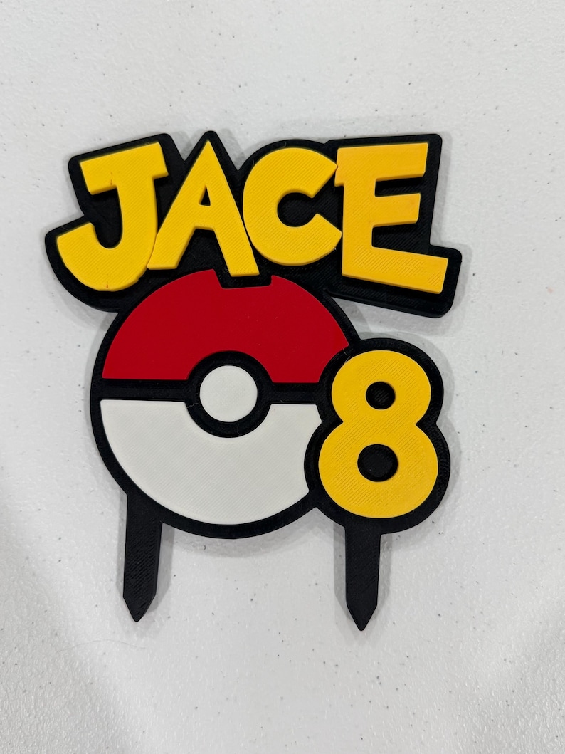 Personalized 3D Printed Pokéball Cake Topper | Custom Name Age Birthday ...