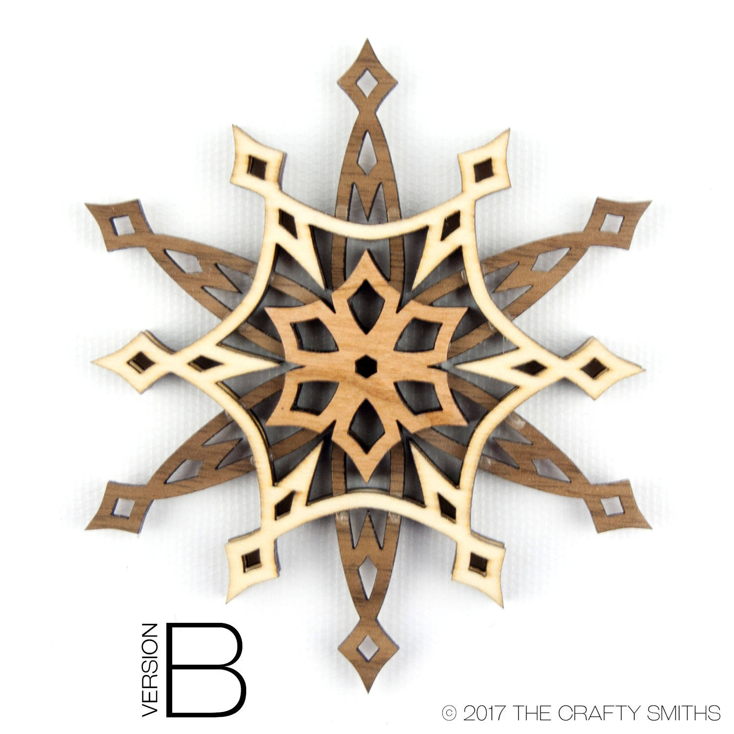 STARLIGHT | 3D Layered Wood Snowflake | 4 Inch Christmas Ornament ...