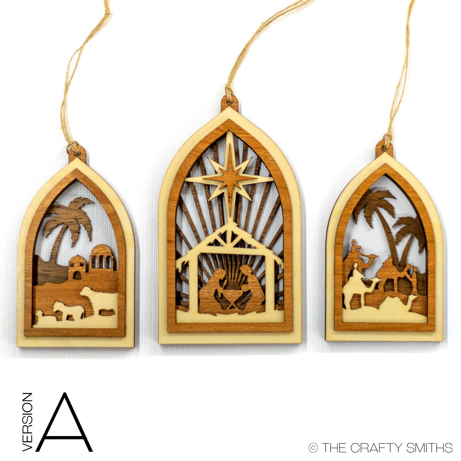 3D Layered Wood Nativity Ornaments | Set of 3 Christmas Ornament ...
