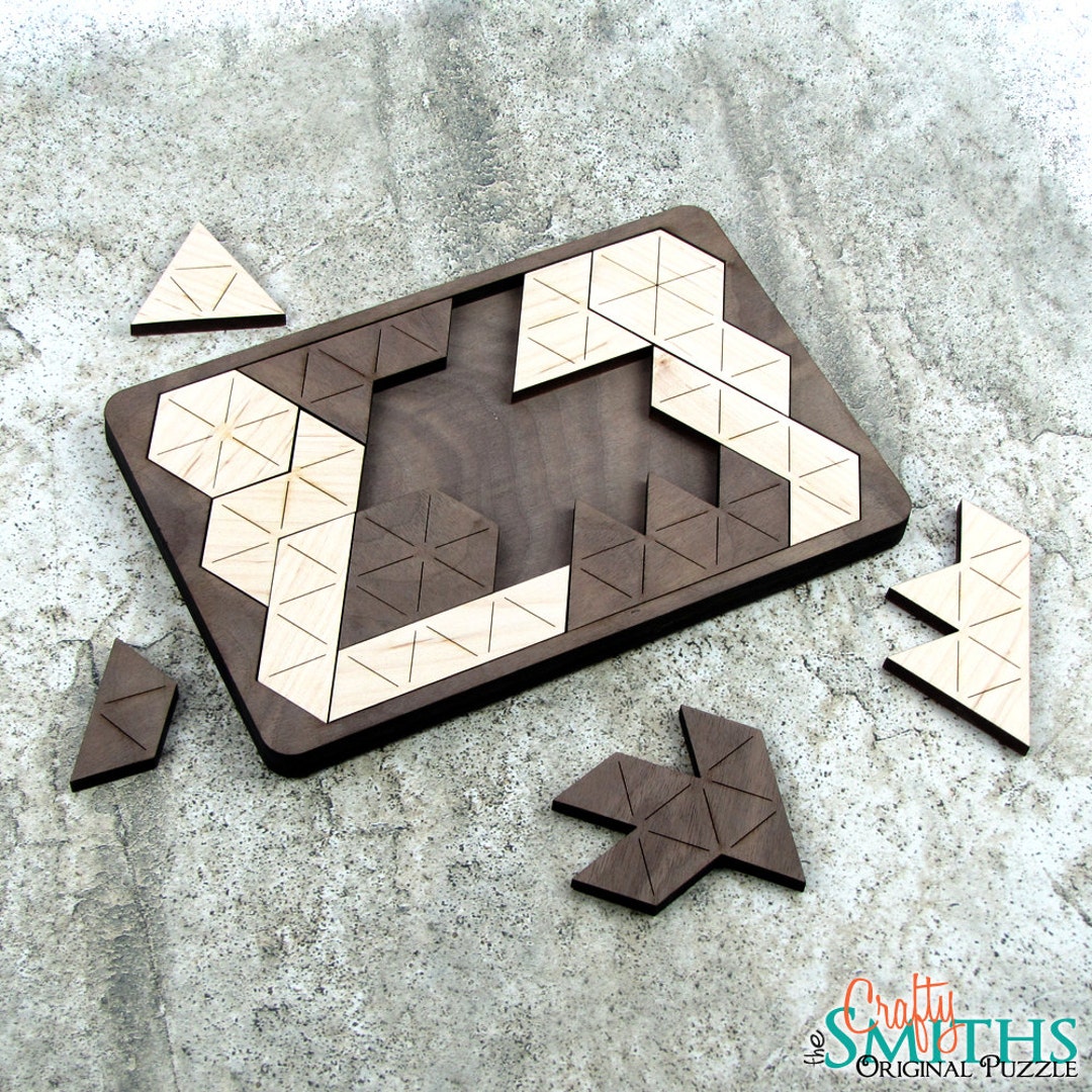 Unique Geometric Wood Puzzle - 14 Pieces Laser Cut From Walnut and ...