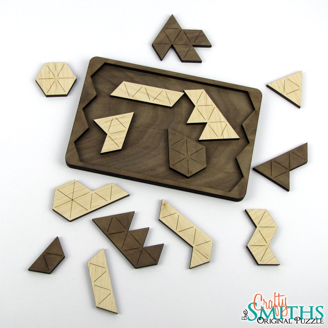 Unique Geometric Wood Puzzle 14 Pieces Laser Cut From Walnut - Etsy