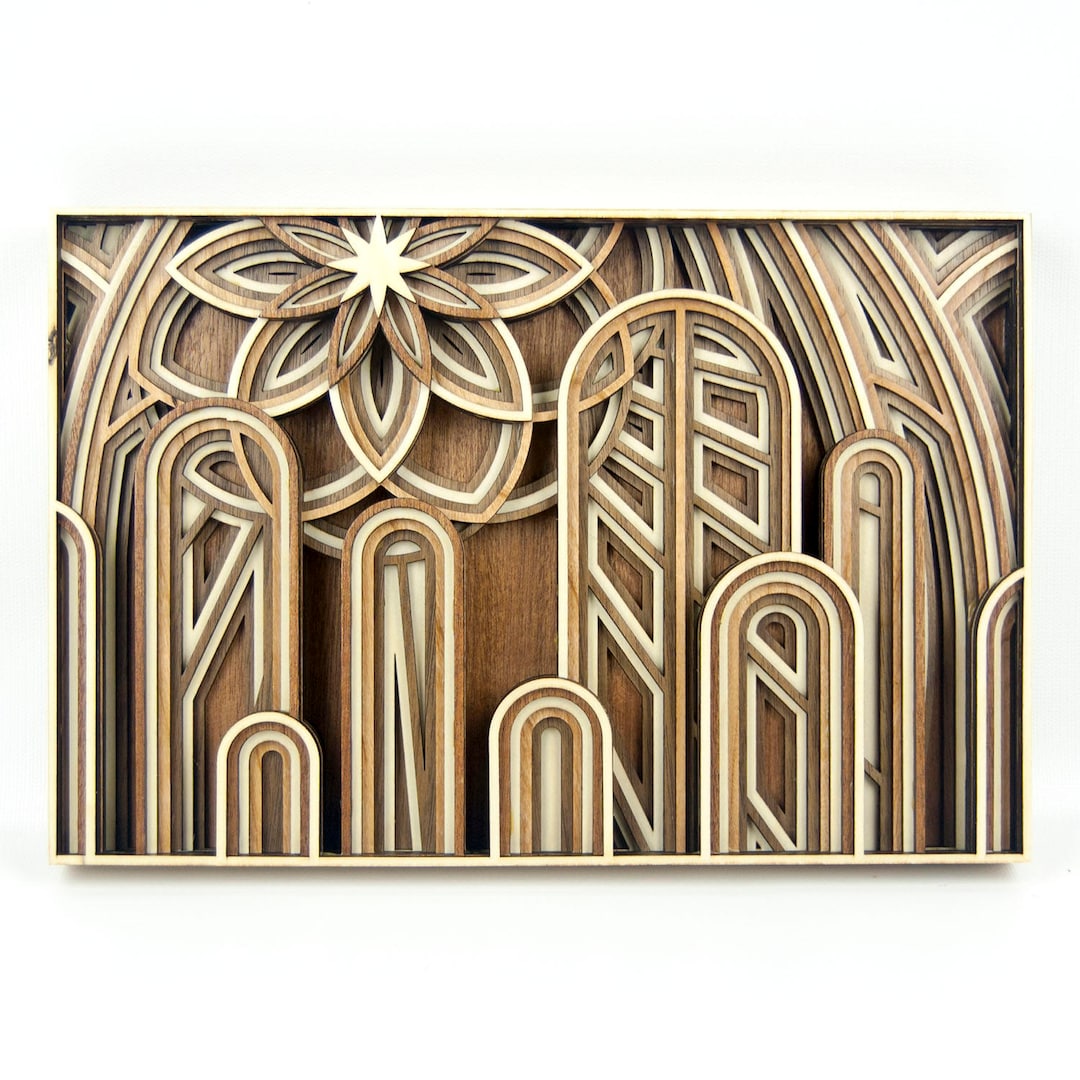 Layered 3D Wood Art - "the Cathedral" - Version B - Unique Laser Cut ...