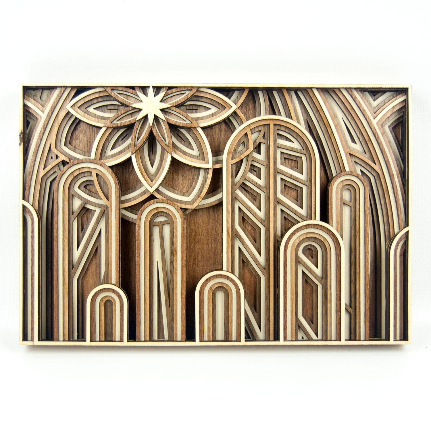 Layered 3D Wood Art - "the Cathedral" - Version B - Unique Laser Cut ...