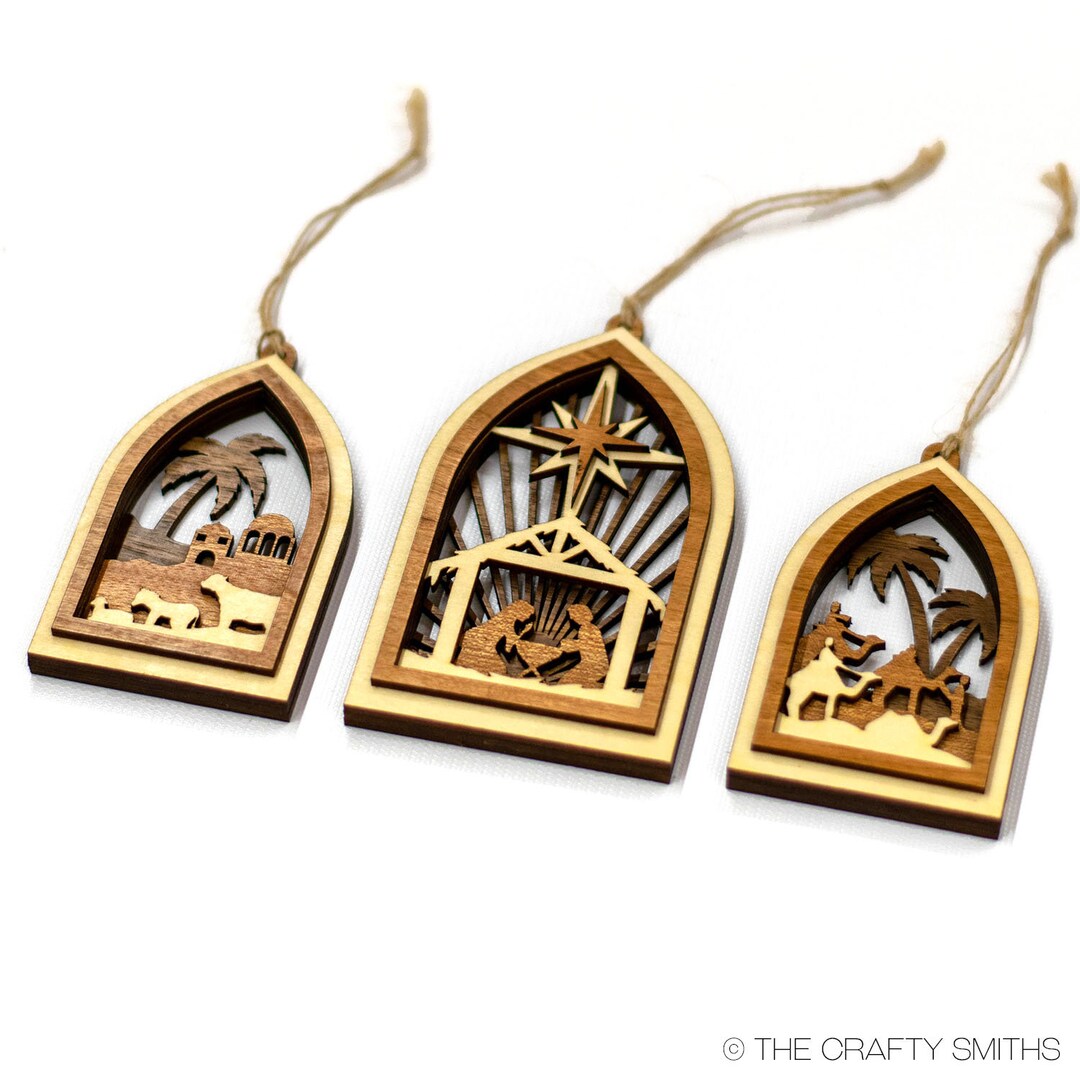 3D Layered Wood Nativity Ornaments | Set of 3 Christmas Ornament ...