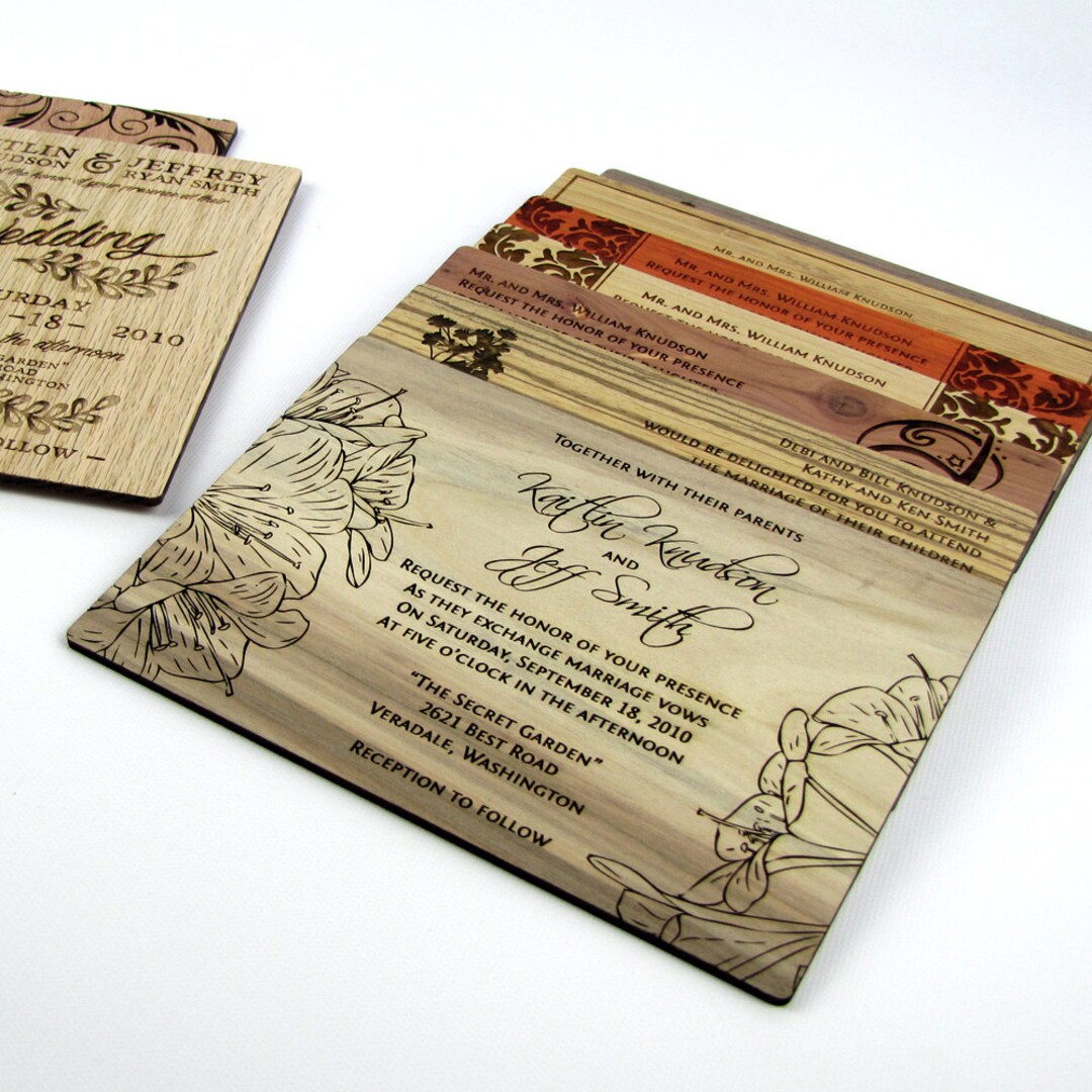 Solid Wood Wedding Invitation Sample - Custom Design Engraved on a ...