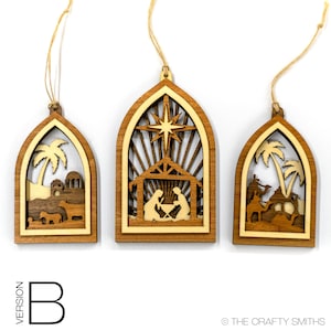 3D Layered Wood Nativity Ornaments Set of 3 Christmas Ornament Holiday ...