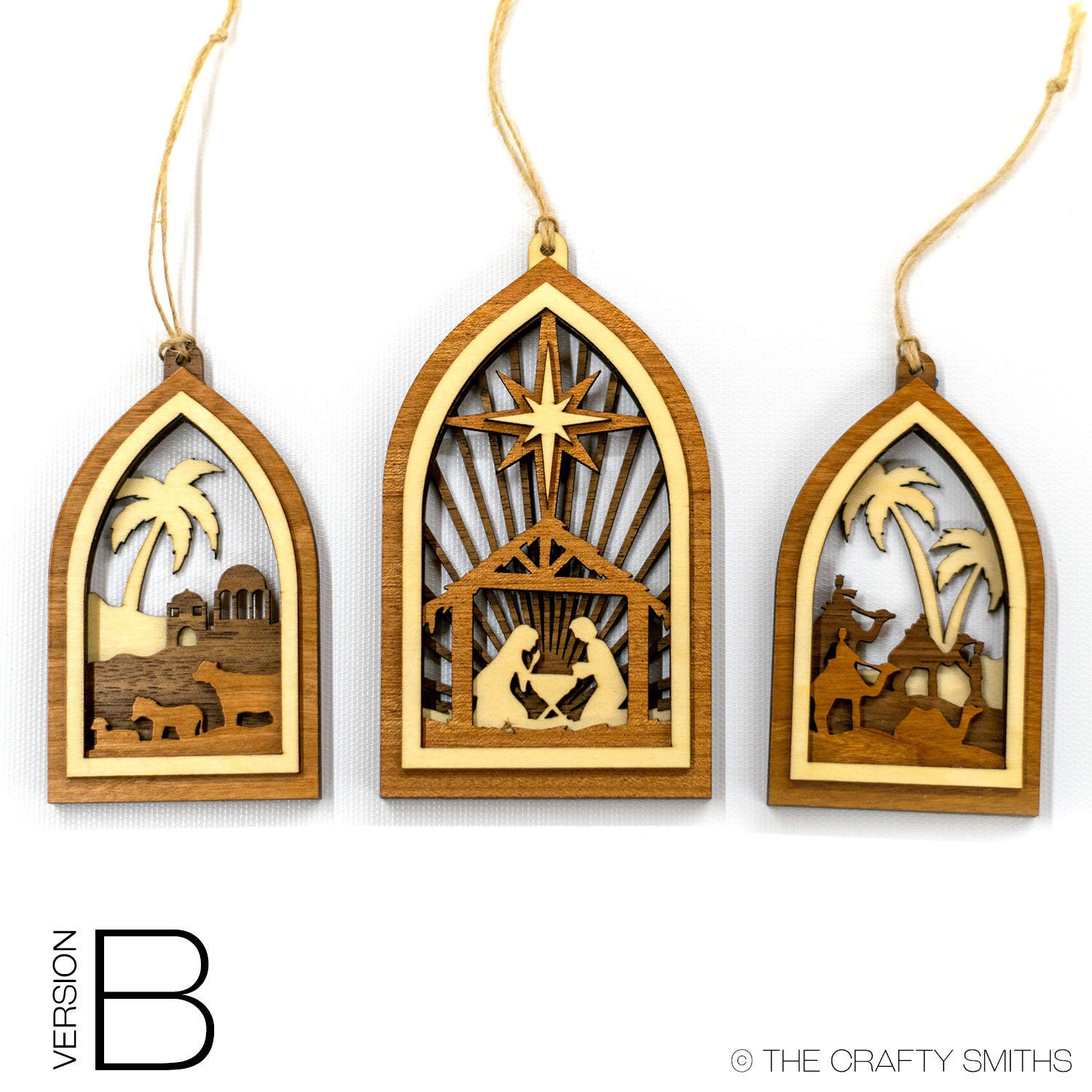 3D Layered Wood Nativity Ornaments | Set of 3 Christmas Ornament ...