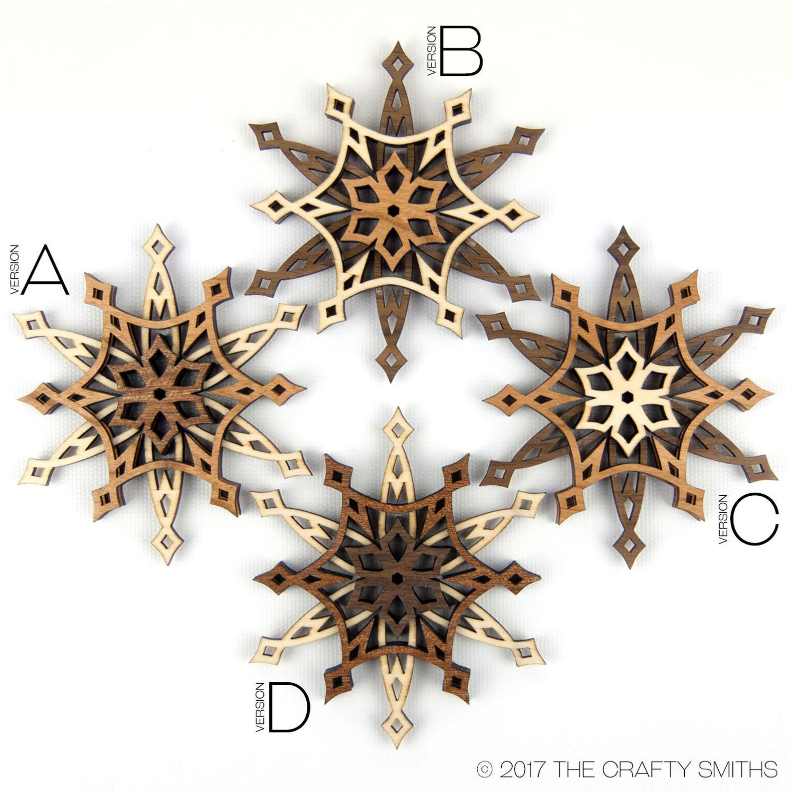 STARLIGHT | 3D Layered Wood Snowflake | 4 Inch Christmas Ornament ...