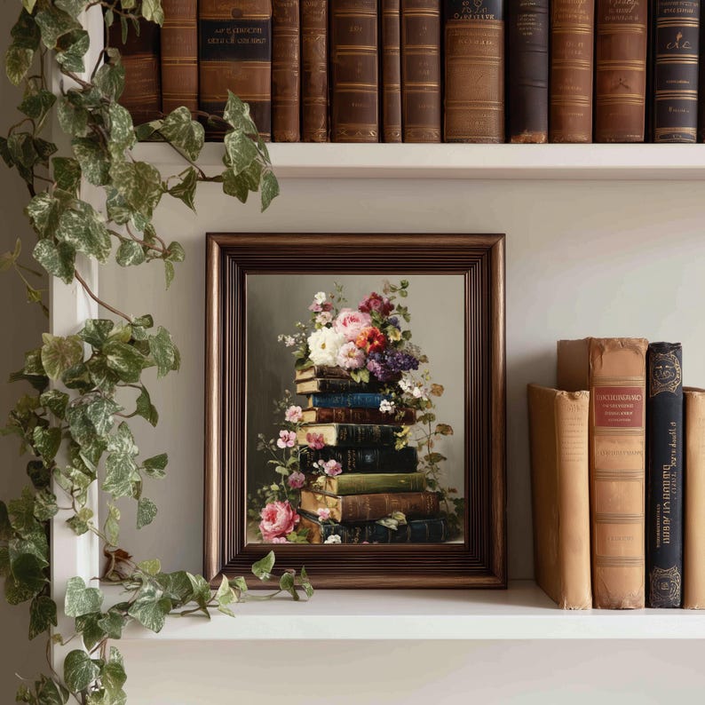 Vintage Floral Wall Art Printable, Cozy Book Lover Decor, Romantic Fine ...