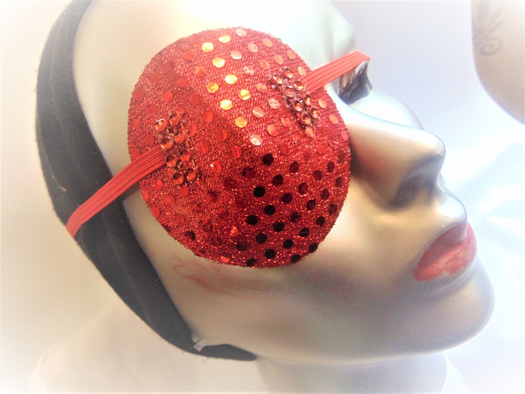Woman's Eye Patch tempestuous/ Handmade: Red Sequin Fabric, Rhinestones ...