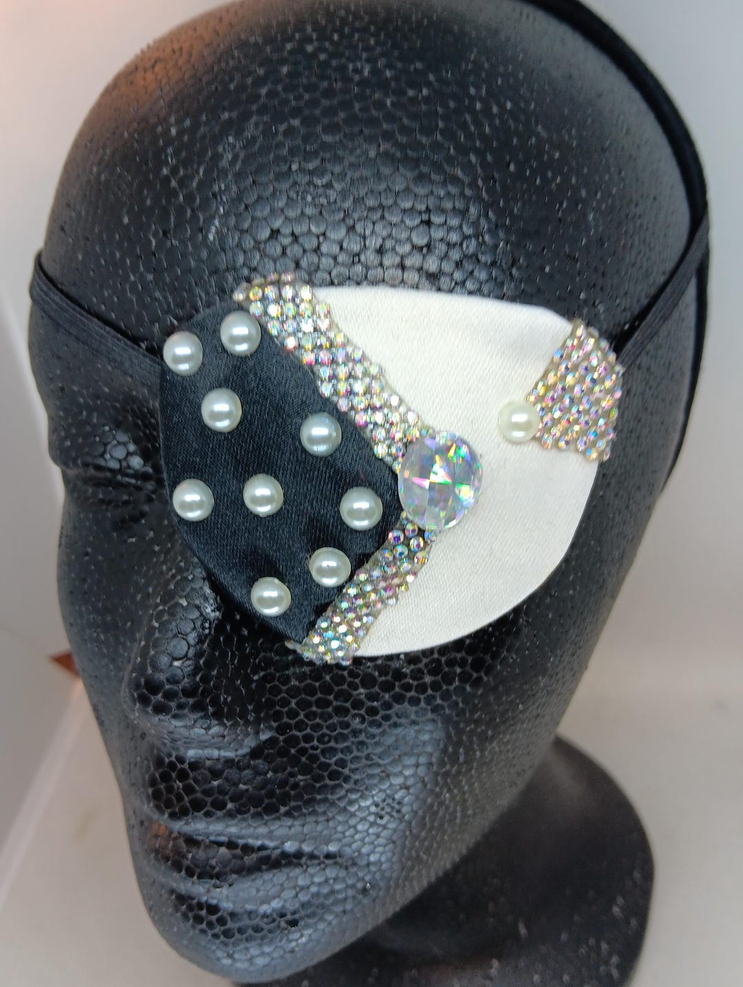 Rhinestone & Pearl Eye Patch, Handmade Charmuese Fashion Accessory ...