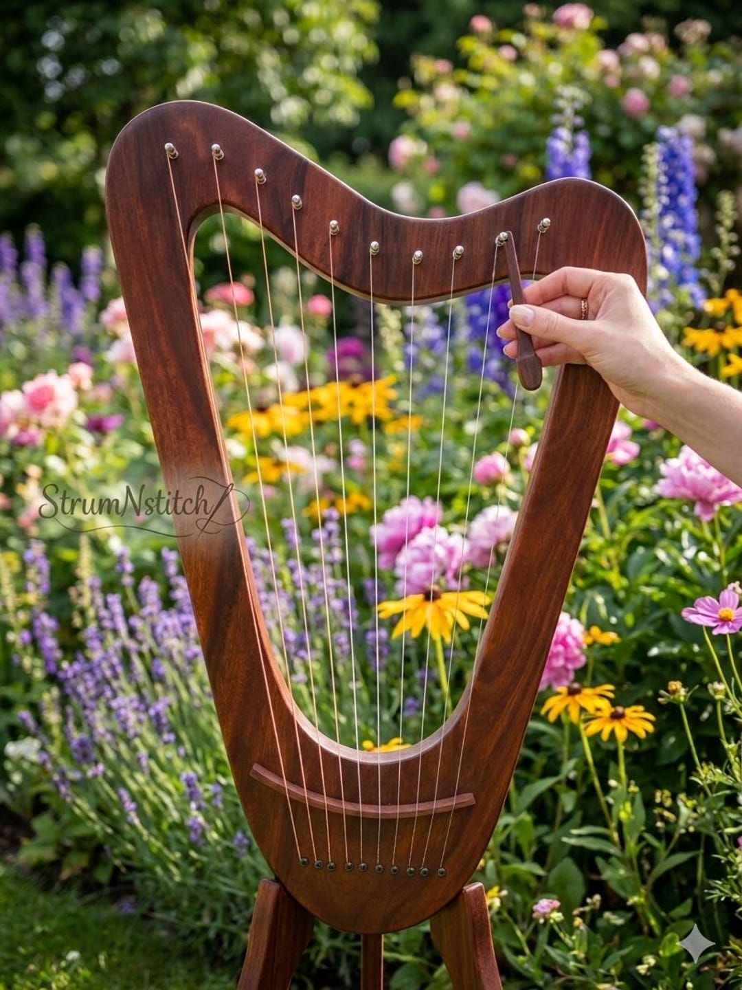 10-string Rosewood Lyre Harp, Handcrafted Musical Instrument With Bag ...
