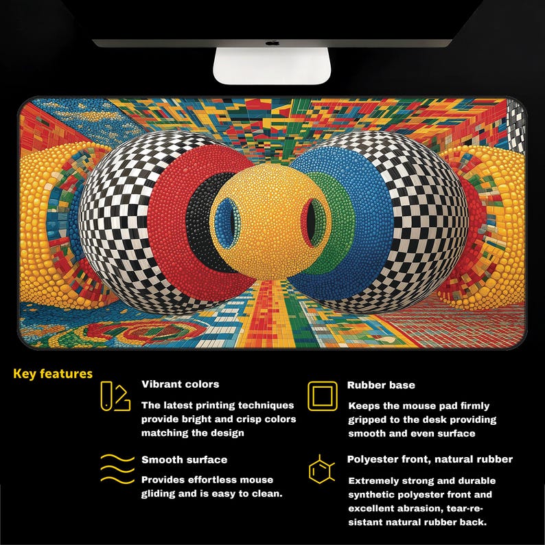 Geometric Sphere Gaming Desk Mat | Colorful Abstract PC Mouse Pad ...