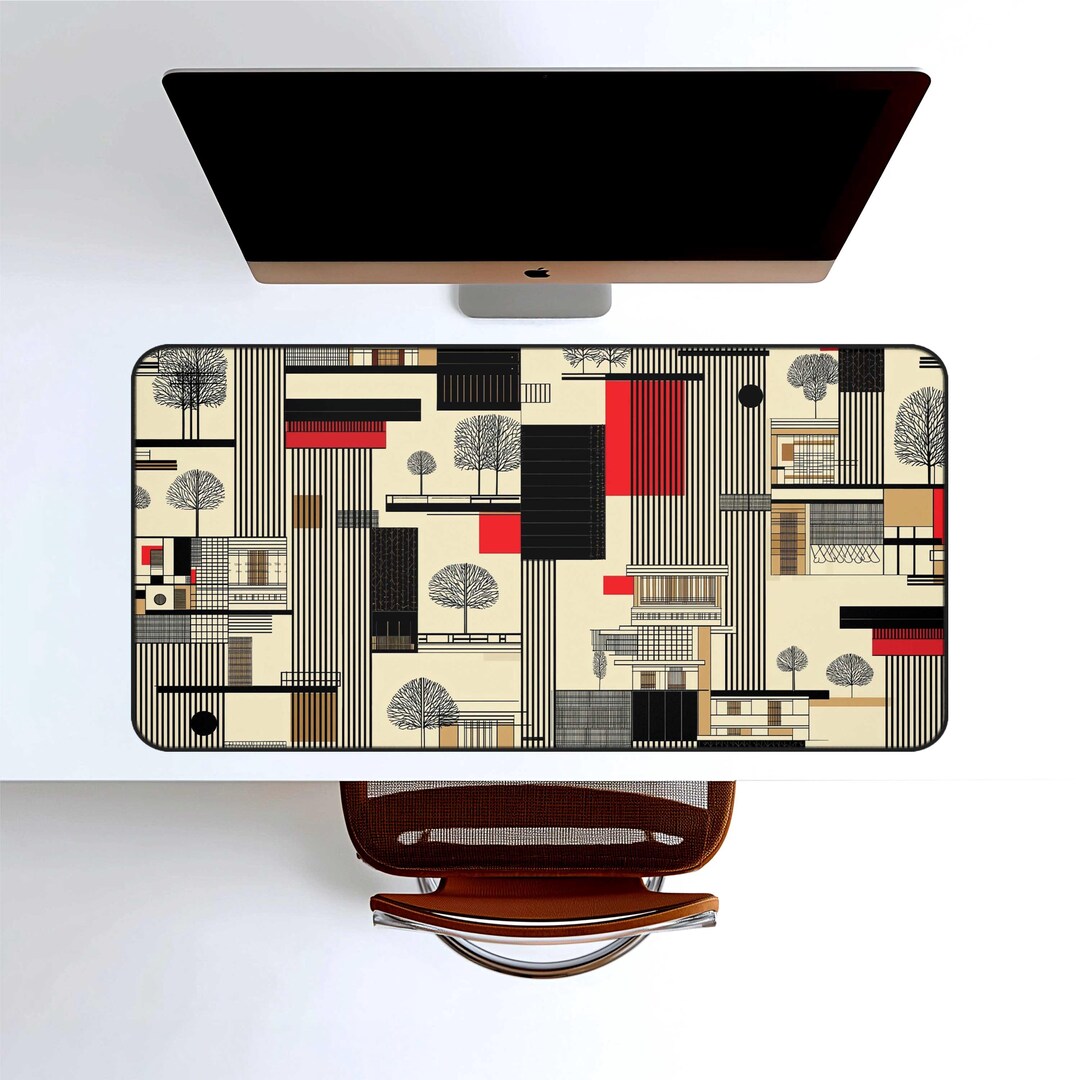 Piet Mondrian Inspired Desk Mat: Modern Pattern Houses and Trees ...