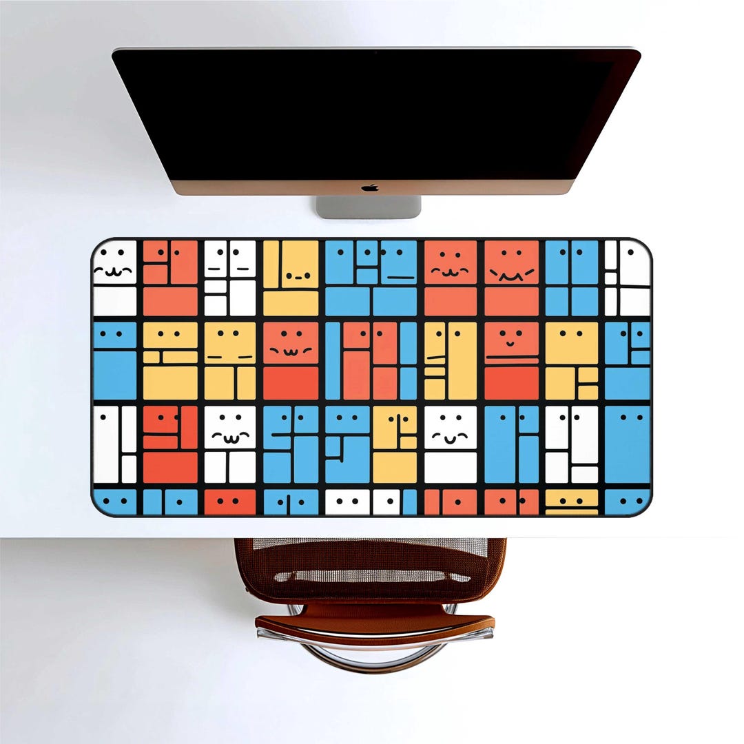 Kawaii XL Mouse Pad: Colorful Mondrian Grid Desk Mat Kids Room ...