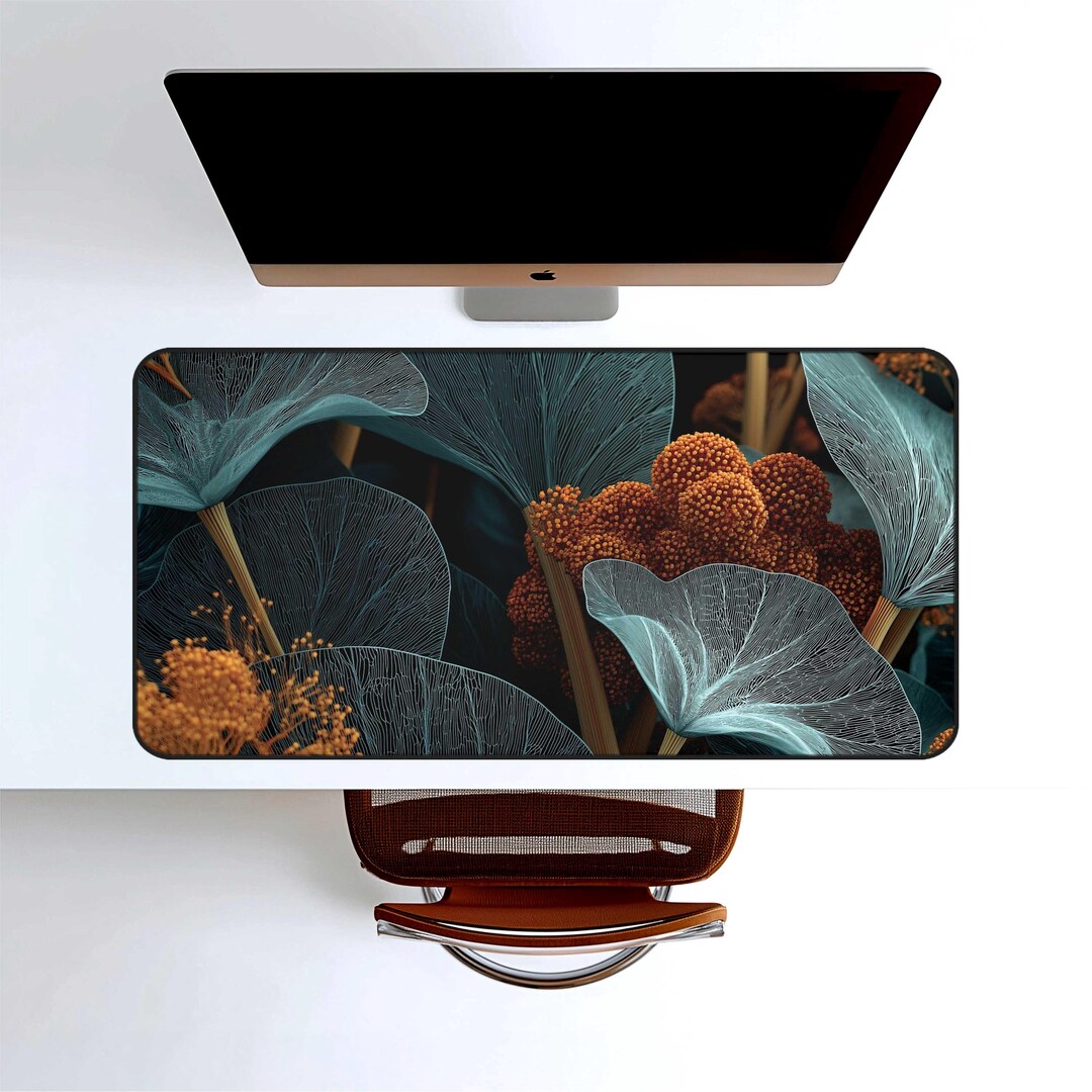 Organic Botanical Desk Mat With Veined Leaf Forms and Micro Texture ...
