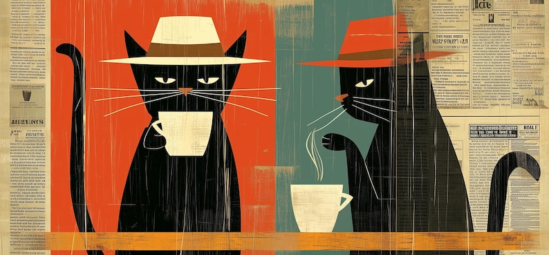 Retro Black Cat Coffee Mug 1920s Spy Style Vintage Cartoon Ceramic Mug ...