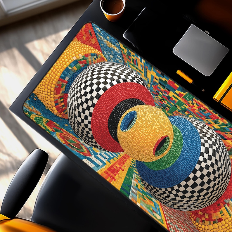 Geometric Sphere Gaming Desk Mat | Colorful Abstract PC Mouse Pad ...