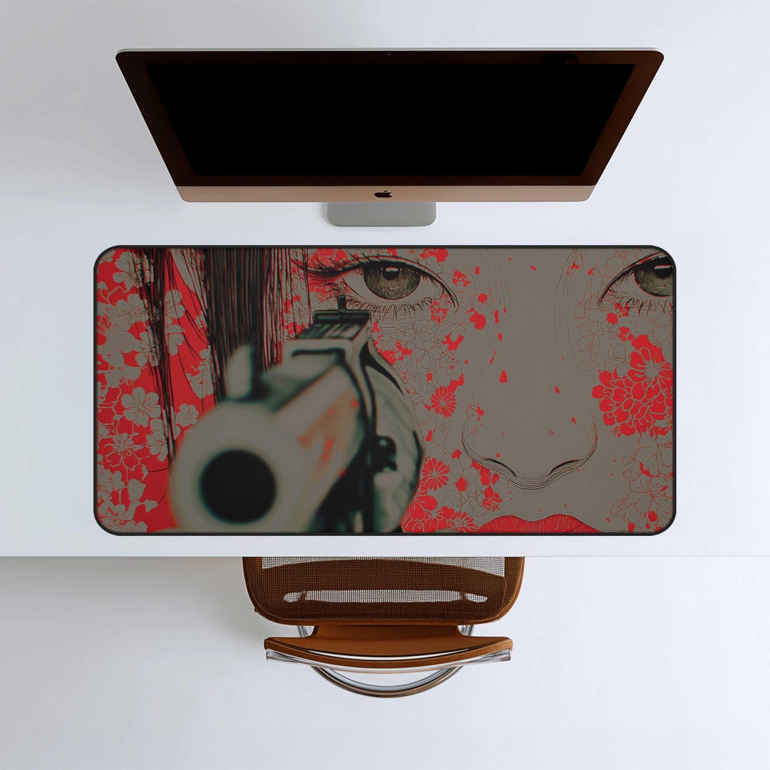 Anime Mouse Pad, Japanese Manga Geisha Assassin Desk Mat With Red ...