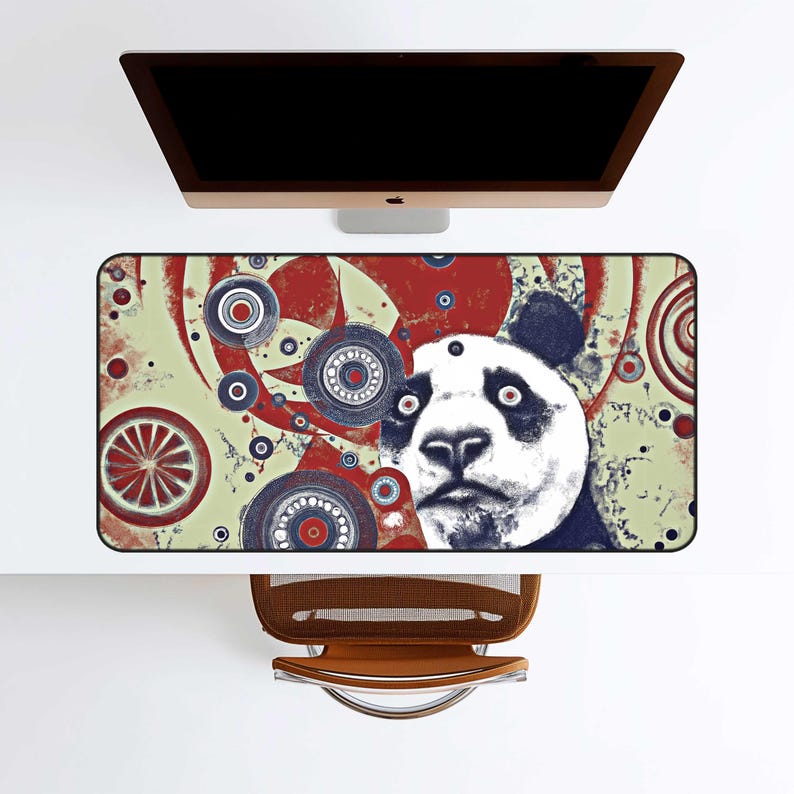Retro Japanese Panda Desk Mat, Surreal Pop Art Gaming Mouse Pad - Etsy