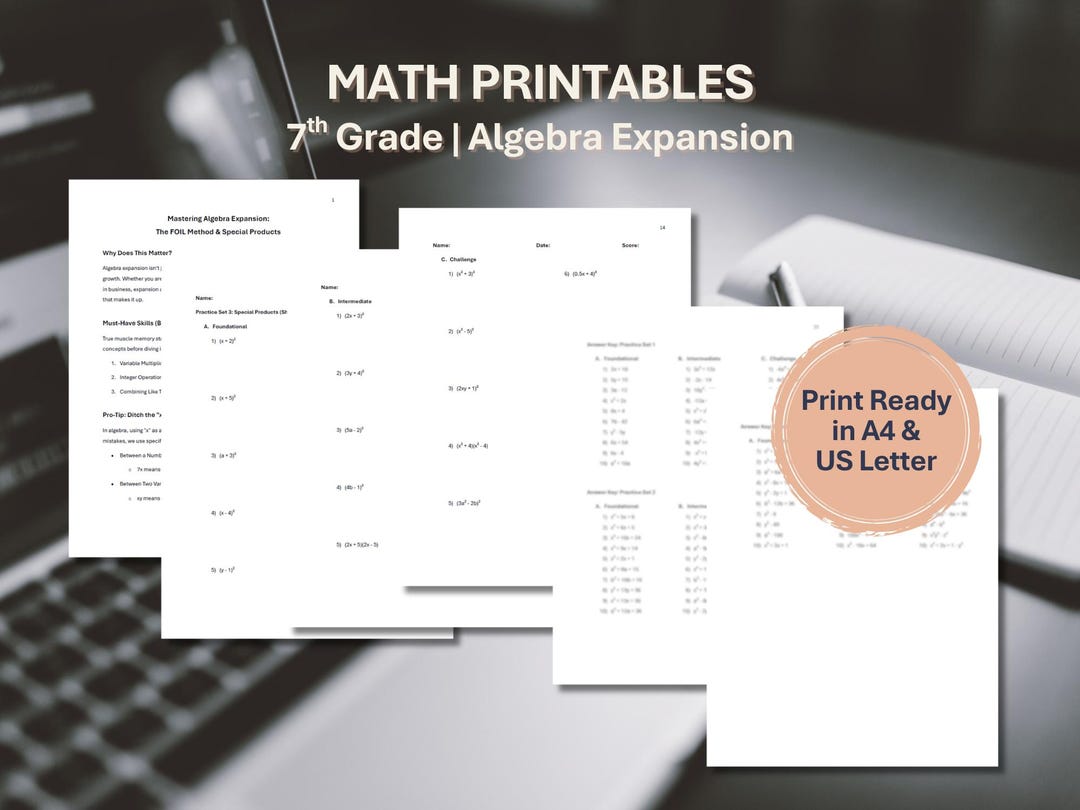 Algebra Expansion Worksheets PDF | Grade 7 Math (US Letter/a4) - Etsy