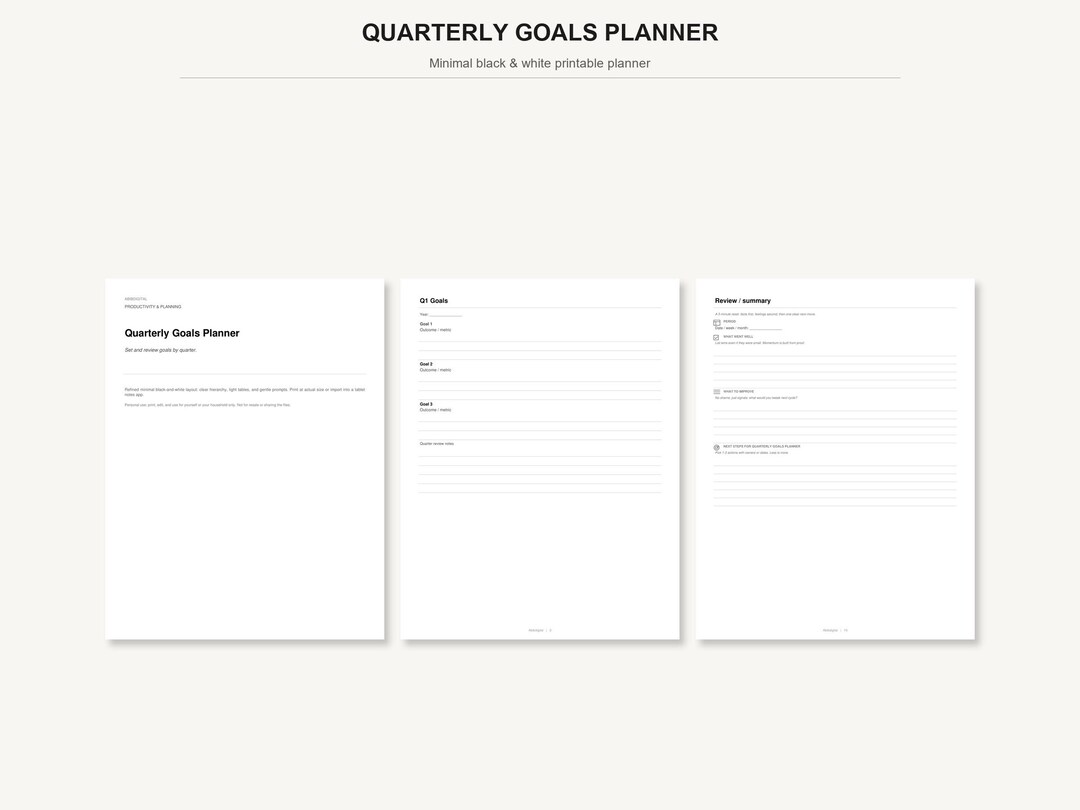 Quarterly Goals Planner Printable A4 Minimalist Productivity Template ...