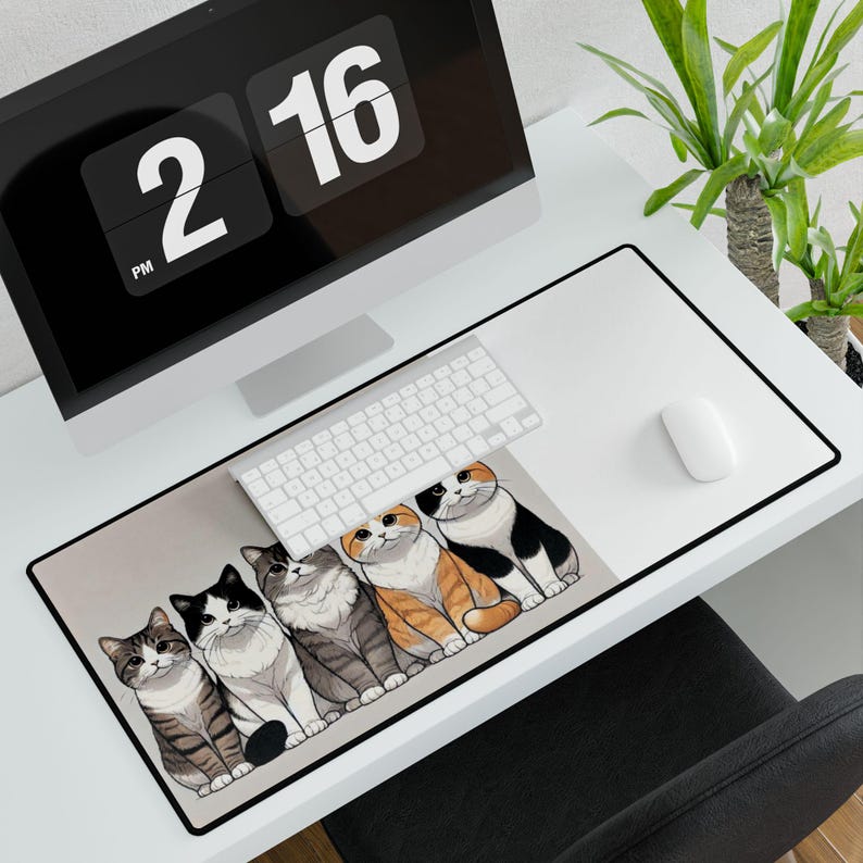 Sitting Cats Desk Mat | Hand-drawn Feline Illustration Mouse Pad - Etsy UK