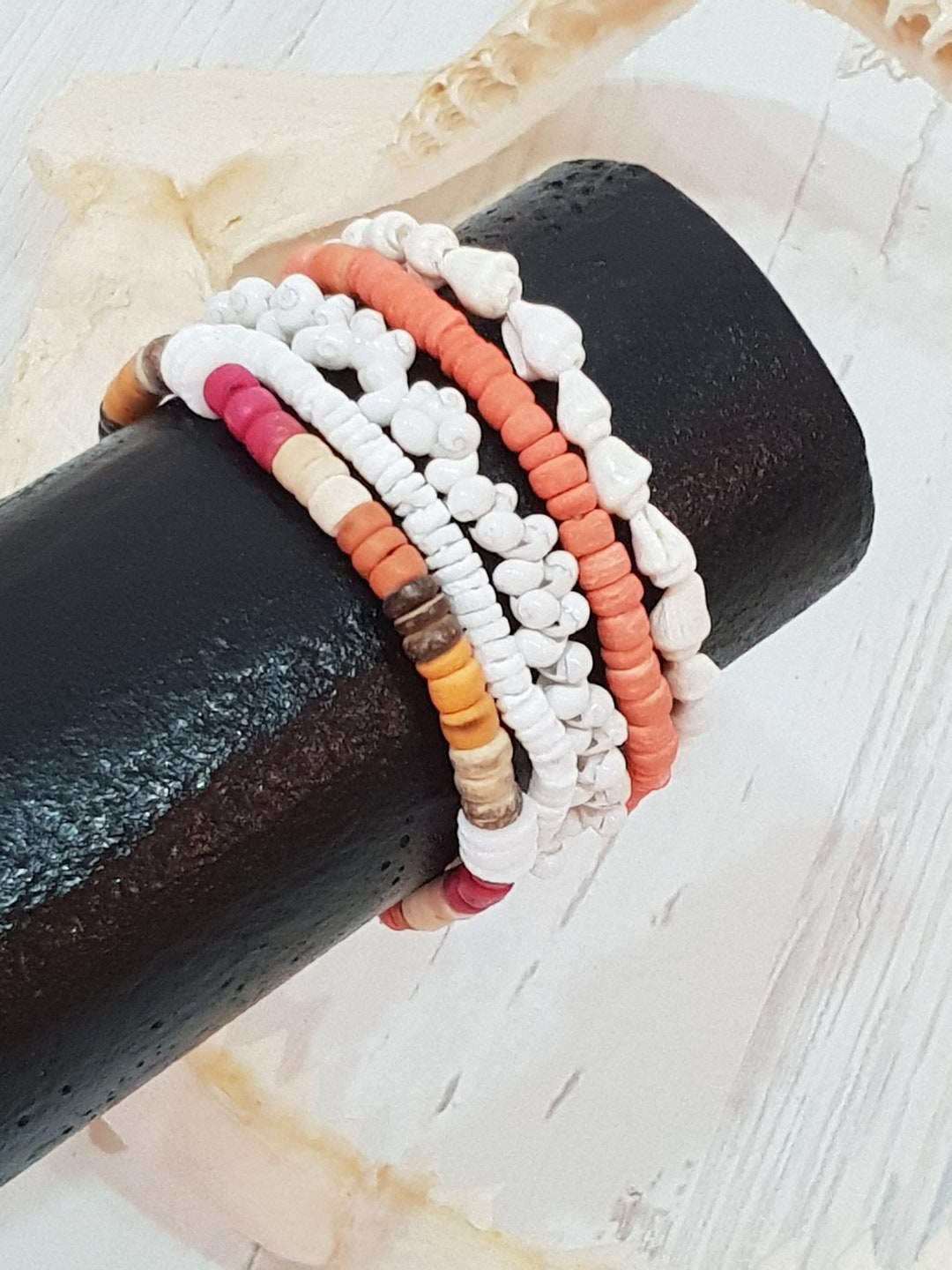 Set of 5 Puka Shell Surfer Beach Bracelets, Elastic, Boho, Island ...