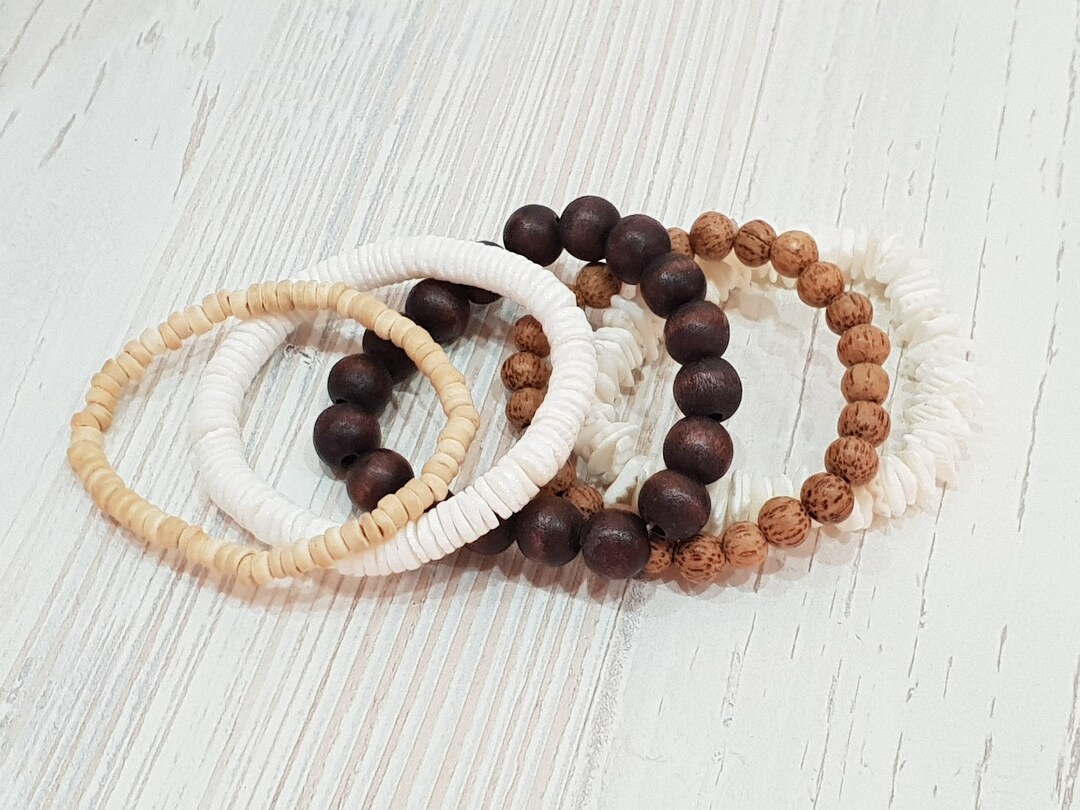 Set of 5 Puka Shell Surfer Beach Bracelets, Elastic, Boho, Island ...