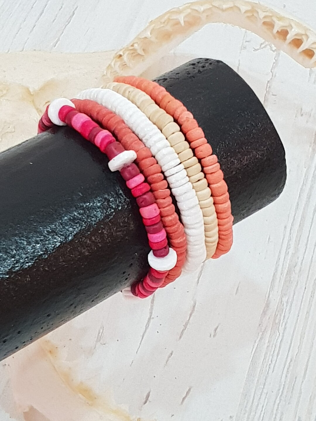 Set of 5 Puka Shell Surfer Beach Bracelet, Elastic, Boho, Island ...