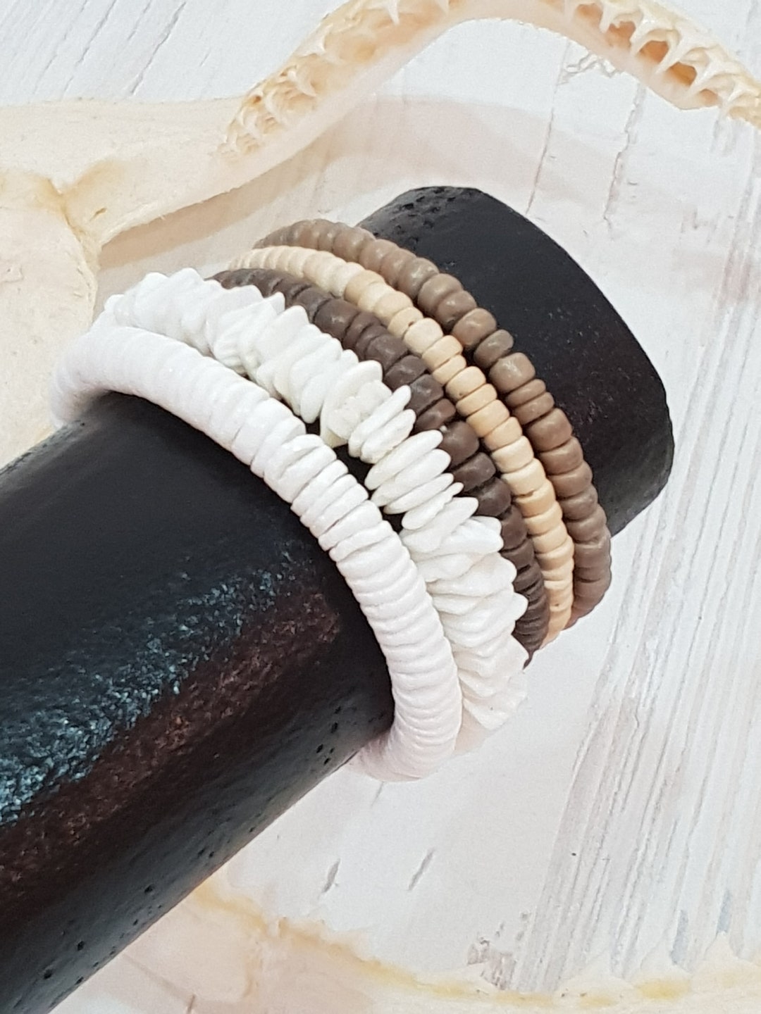 Set of 5 Puka Shell Surfer Beach Bracelet, Elastic, Boho, Island ...