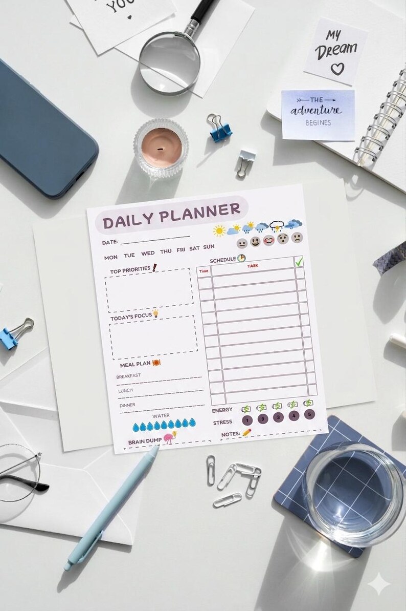 ADHD Daily Planner | Focus Wellness Template (PDF JPG) - Etsy UK