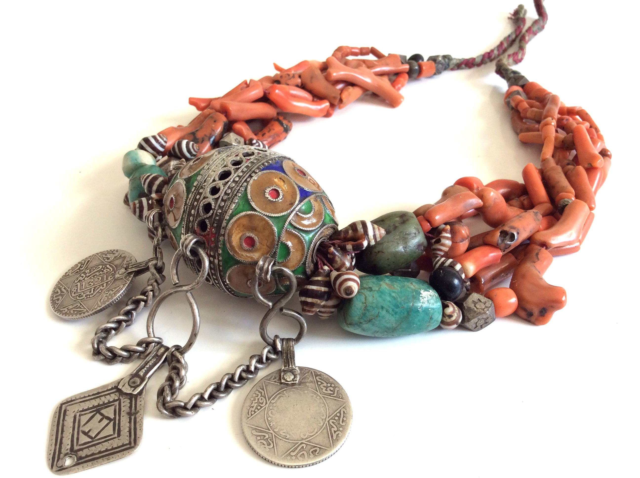 Moroccan Berber Necklace,tagmout Silver Enamel Filigree Bead,antique ...