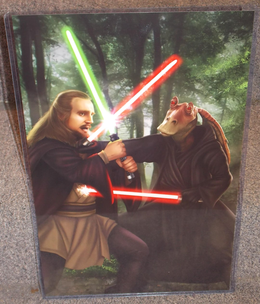 Star Wars Qui Gon Jinn Vs Darth Jar Jar Binks Sith Lord Glossy Art ...