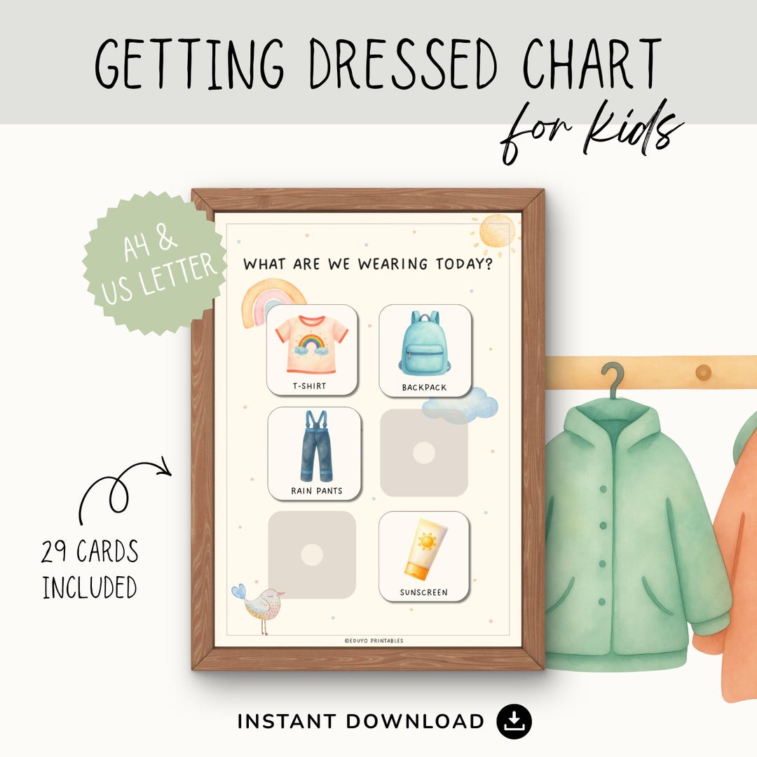 Getting Dressed Routine Chart + Cards for Kids | Montessori Morning ...