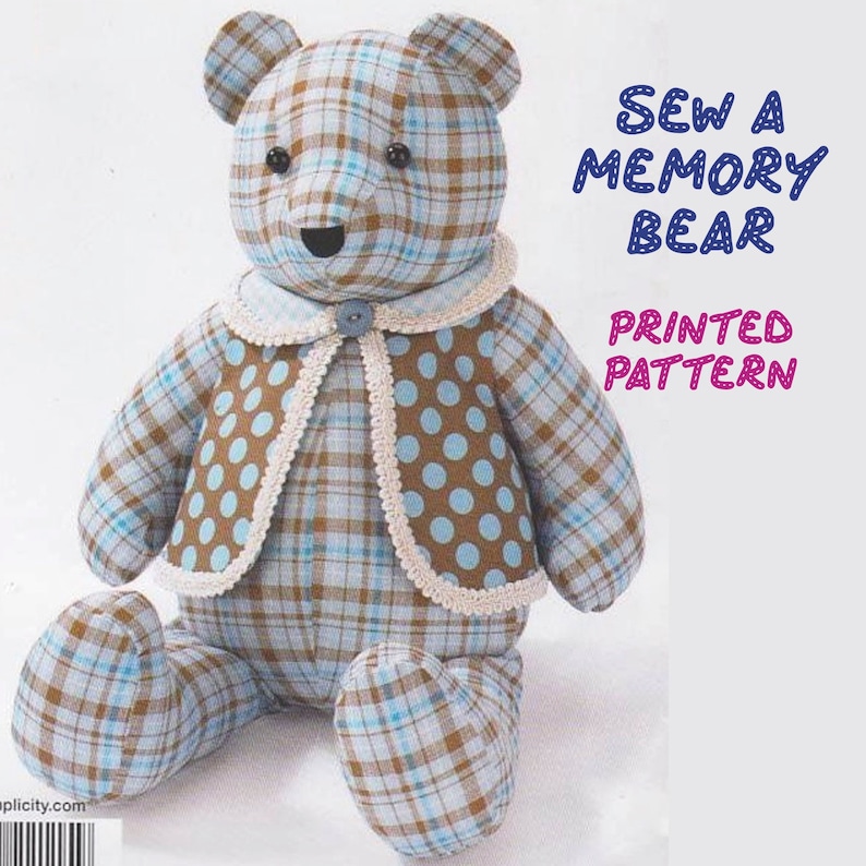 Printed 18 Inch Memory Bear Pattern and Instructions RARE Simplicity ...