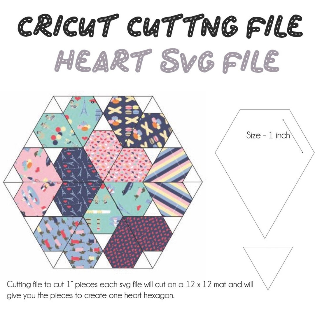 English Paper Piecing Template Hearts 1" Sides SVG Cricut File and PDF ...