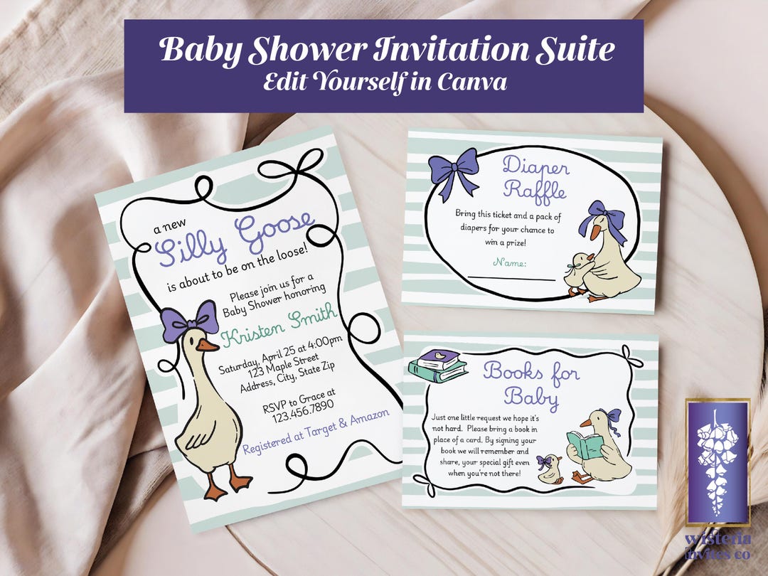 Silly Goose Baby Shower Invitation Suite | Diaper Raffle, Books for ...