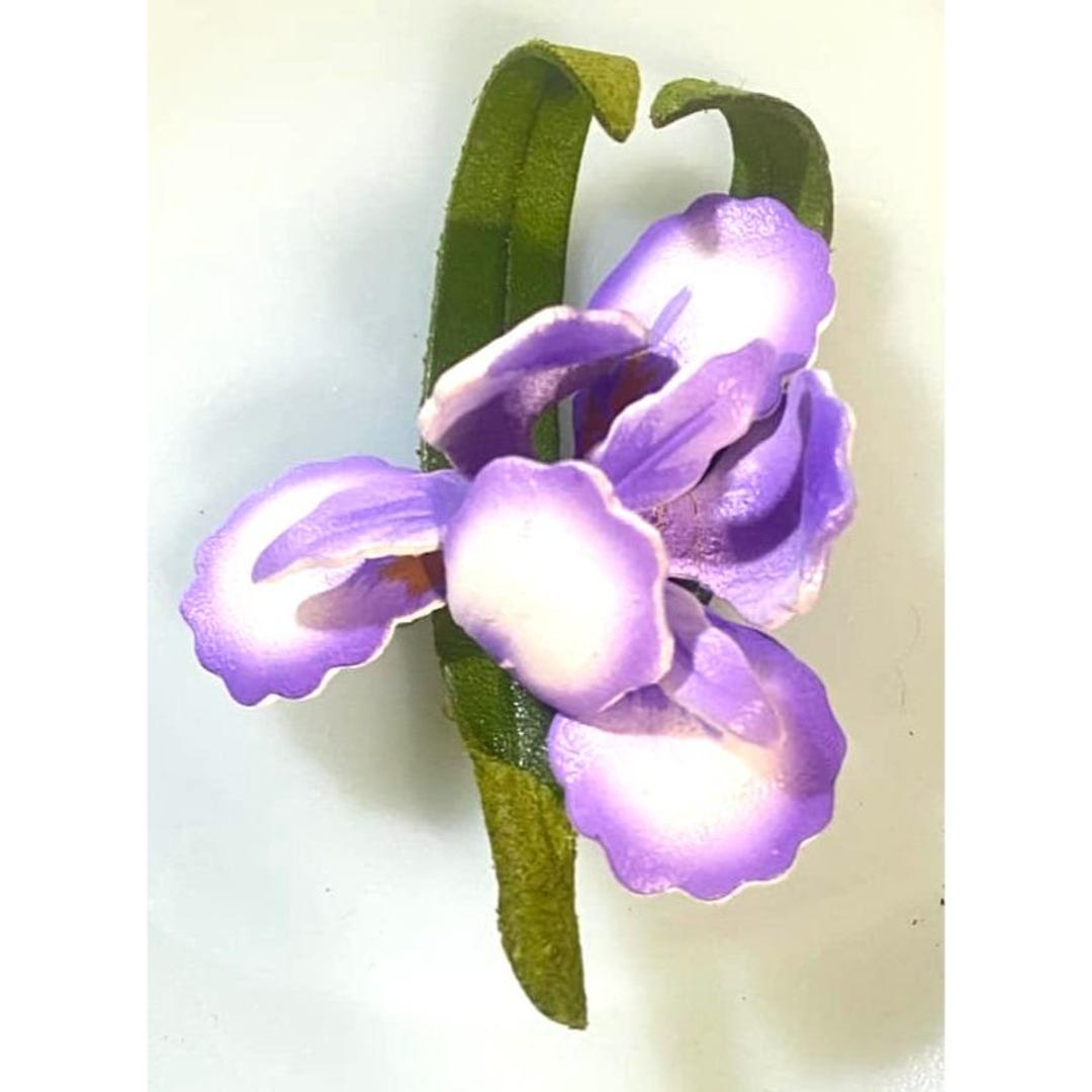 Large Vintage Leather Dutch Iris Flower Brooch Purple Lavender Lilac ...
