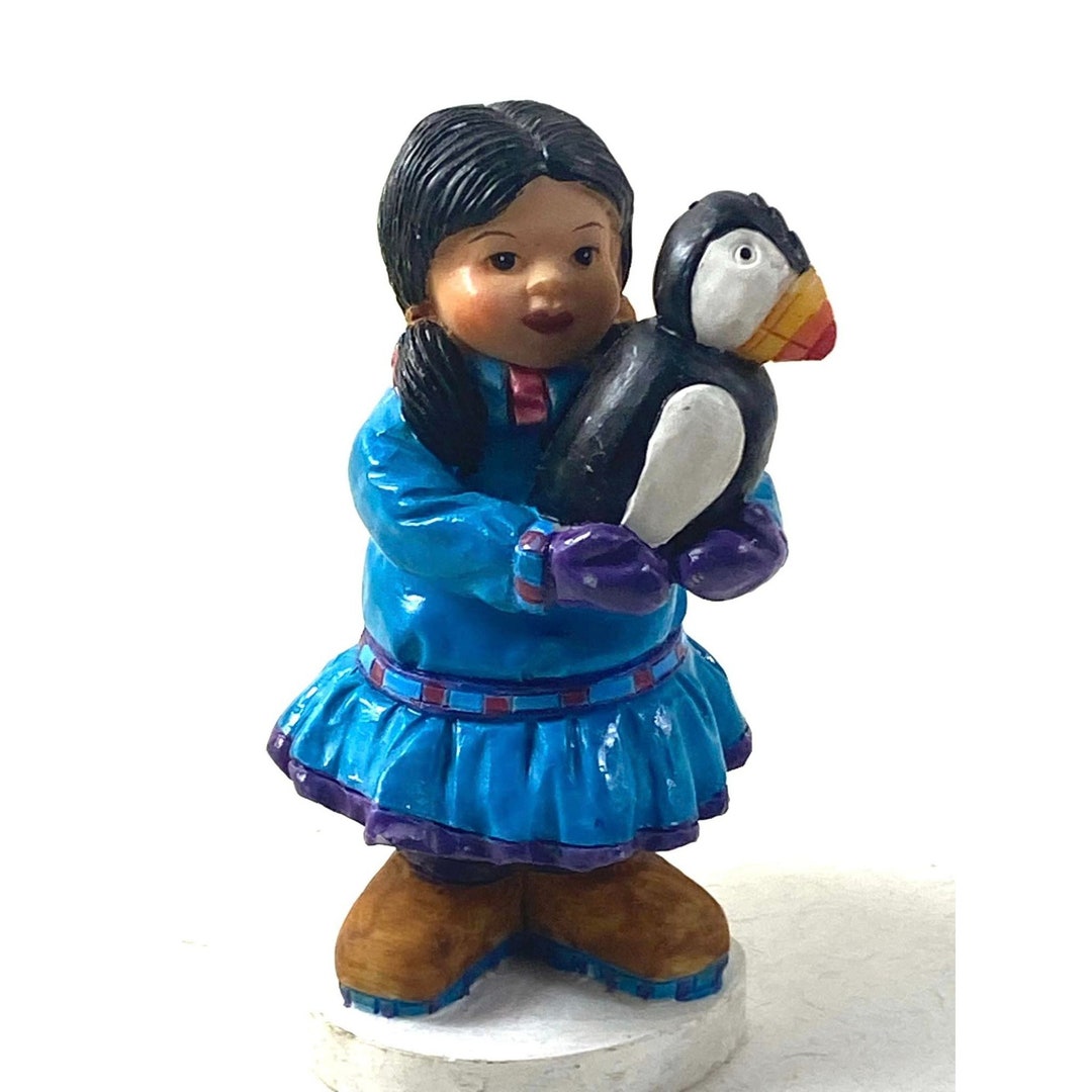 Inuit Native American Girl Figurine Holding Puffin Alaskan - Etsy