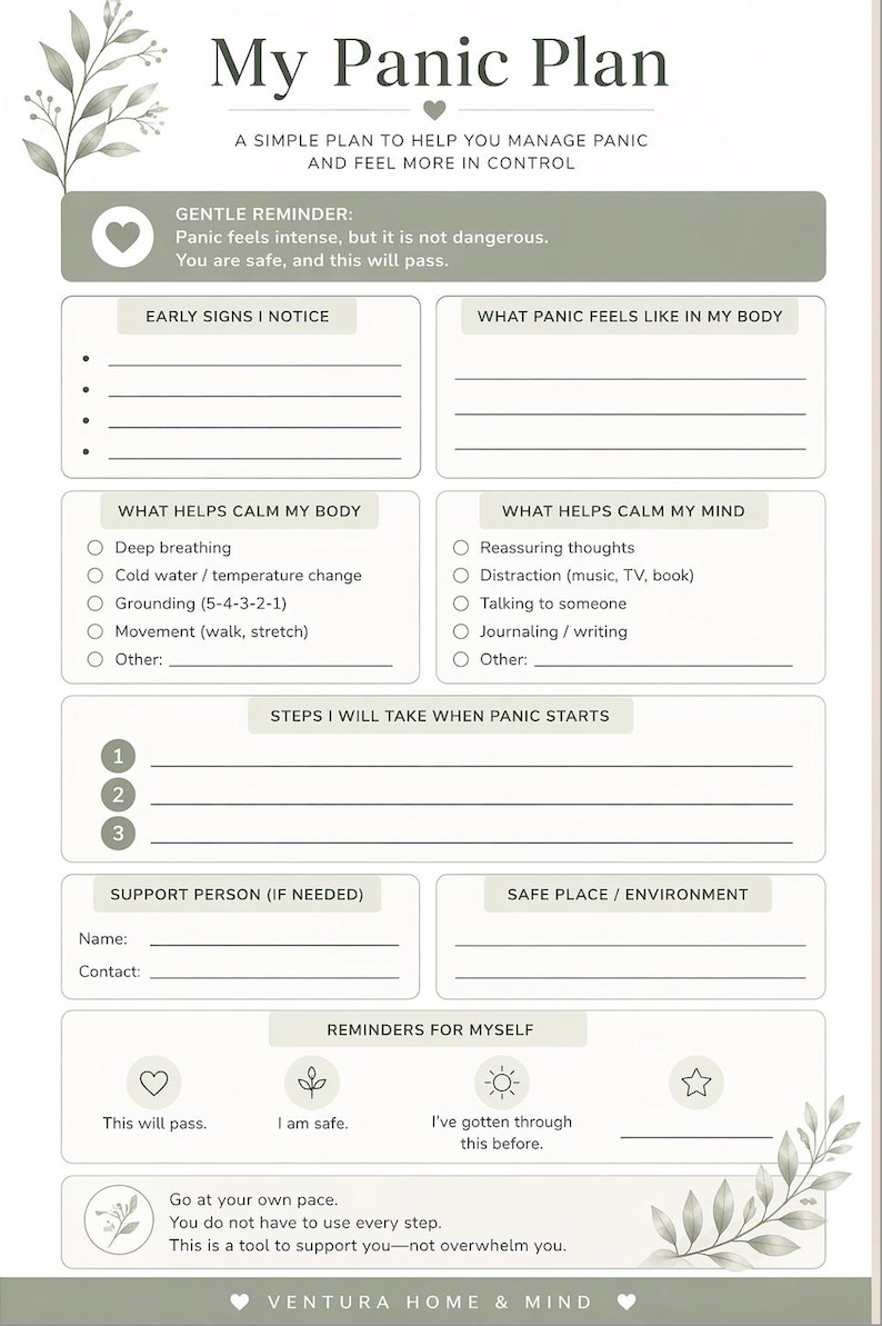 Panic Attack Plan Printable PDF | Anxiety Coping Worksheet | Panic ...