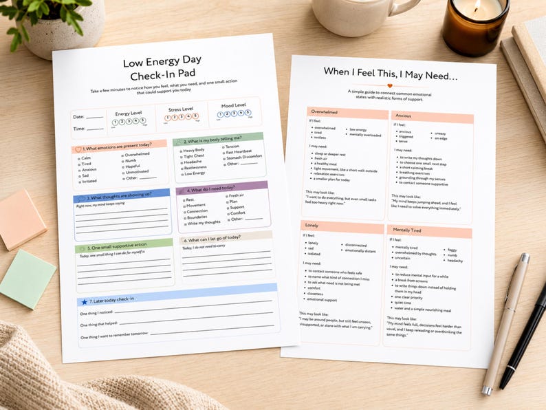 Low Energy Day Check-in Pad, Daily Mental Health Worksheet, Mood ...