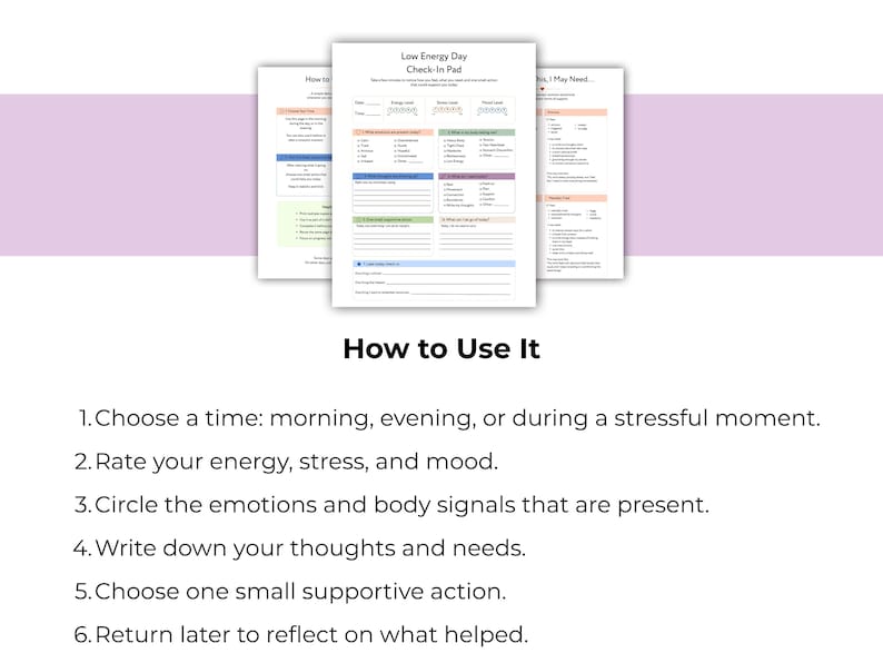 Low Energy Day Check-in Pad, Daily Mental Health Worksheet, Mood ...