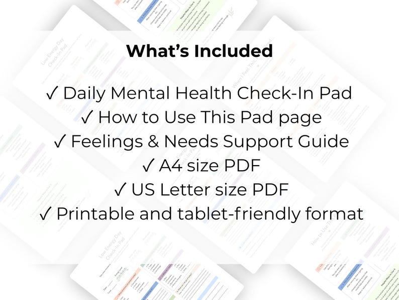 Low Energy Day Check-in Pad, Daily Mental Health Worksheet, Mood ...