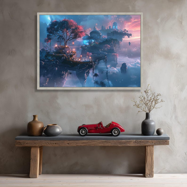 Enchanted Floating Island Canvas, Fantasy Landscape Wall Art, Mystical ...
