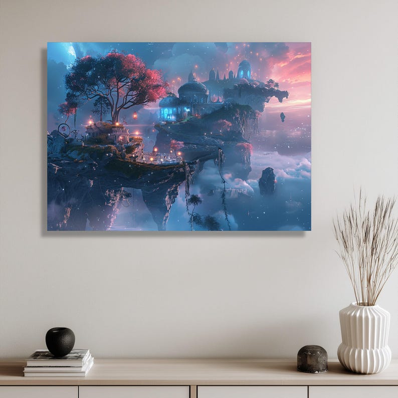 Enchanted Floating Island Canvas, Fantasy Landscape Wall Art, Mystical ...